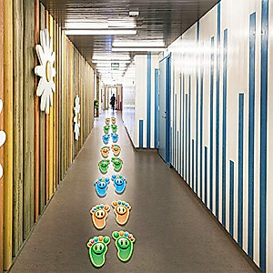 30 Pairs Kids Footprint Stickers for Classroom Floor Lineup Spots Adhesive Vinyl Animal Stickers Social Distancing Floor Decals for Kids Nursery Floor Stairs Decor, 3 Colors