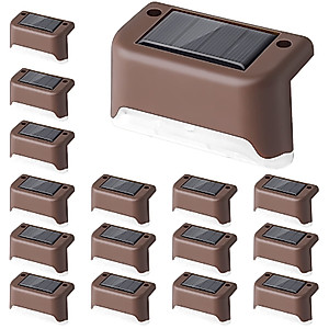 PSORLK Solar Deck Lights Outdoor, 16 Pack Solar Step Lights Waterproof LED Solar Powered Outside Patio Lights Decor Lighting for Fence Post,Wall,Railing,Yard,Step,Stairs,Deck and Pathway (Warm White)
