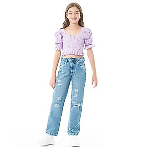 Nauty Blue Girls Jeans High Rise Ripped Boyfriend Jean Marlin Blue - Teen Jeans for Casual Occasions for Girls 12-14 Years (Medium)
