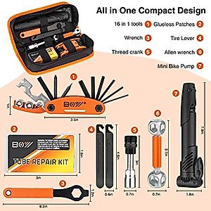 Bicycle Repair Bag & Bicycle Tire Pump, Home Bike Tool Portable Patches Fixes, Fixe, Inflator, Maintenance for Camping Travel Essentials Tool Bag Bike Repair Tool Kit Safety Emergency All in One Tool