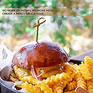 Cocktail Picks - Bamboo Skewers - Long Toothpicks for Appetizers - Eco Friendly Skewer Sticks - Fancy for Martini Drinks & Food Appetizer - Charcuterie Accessories - 6 inch Wooden Knot Pick 100 pcs