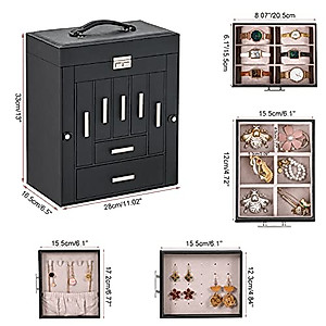 ANWBROAD Large Jewelry Organizer Boxes Jewelry Storage Box for Necklace Eardrop Watch Ring Jewelry Storage Case PU Leather Jewelry Holder with Lock Mirror Jewelry Boxes for Women UJJB019B