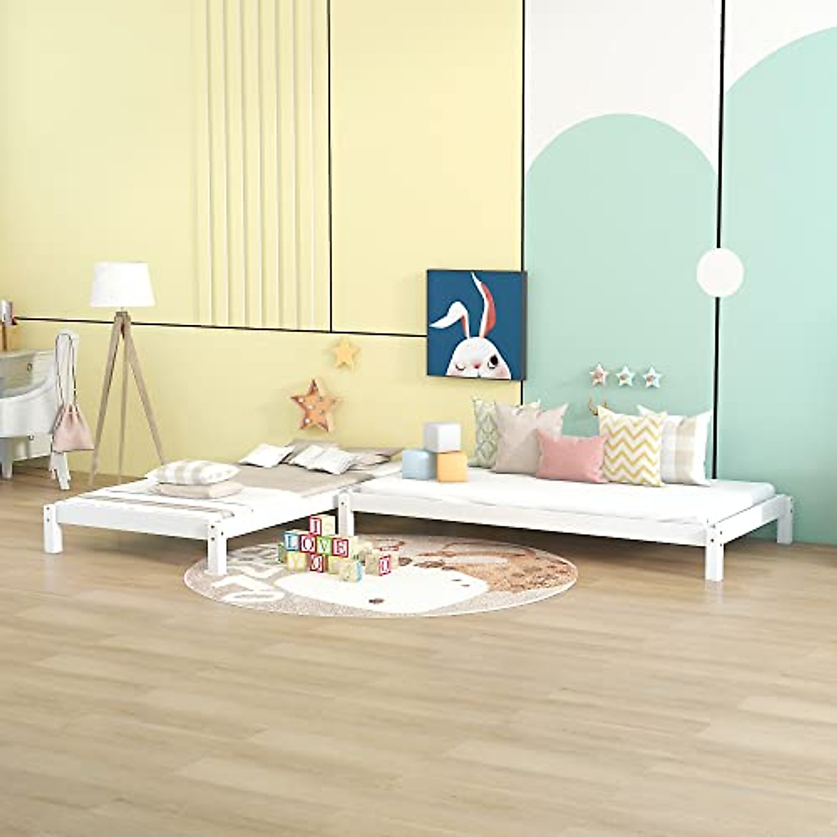 Merax Modern Solid Wood Bed Frame Mattress Foundation, Stackable Day Bed No Box Spring Needed Twin White