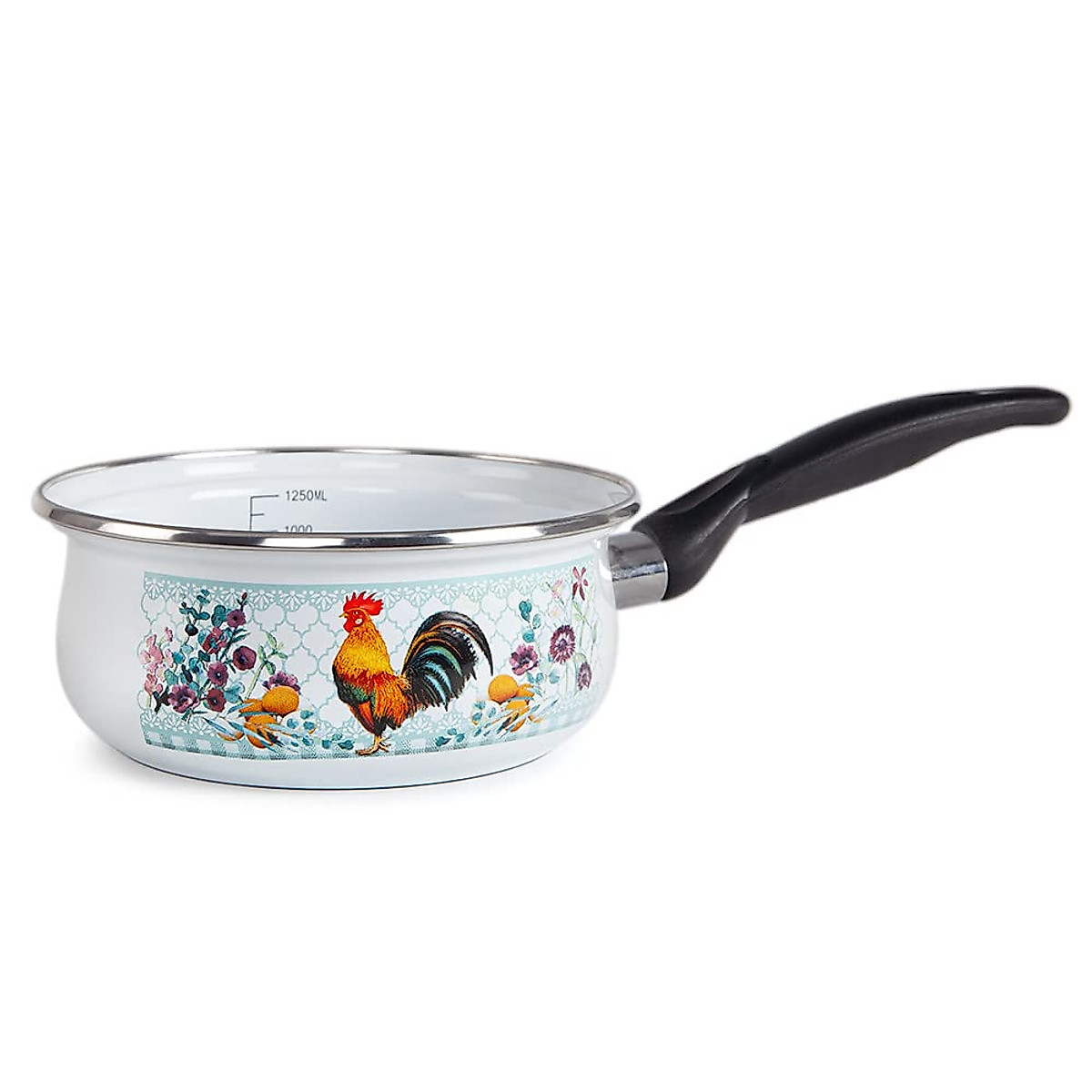 Enamel Aluminum Saucepan Butter Warmer Milk Boiling Melting Pot Enamel Saucepan 1.45 Qt (1.4 L) Cookware Soup Pot (Apples)