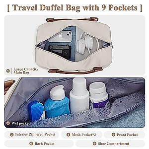 Travel Duffel Bag with Shoes Compartment, Weekender Overnight Bag for Women,Carry on Personal Item Bag,Gym Bag