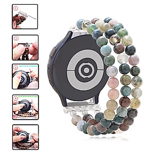 KAI Top Beaded Bracelet Compatible with Samsung Galaxy Watch 7 6 5 4 Band 40mm 44mm/Watch 6 Classic 43mm 47mm/Watch 5 Pro 45mm/Watch 4 Classic/Active 2 Band, 20mm Elastic Stretchy Wristband for Women