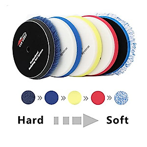 Polishing Pad, 5Pc 6Inch 150mm Orbital Buffer Polisher Pad Wool Microfiber Buffing Pads car Detailing kit, Foam applicator Pad for Compounding, Polishing and Waxing, for 6''Backing Plate Car Polisher