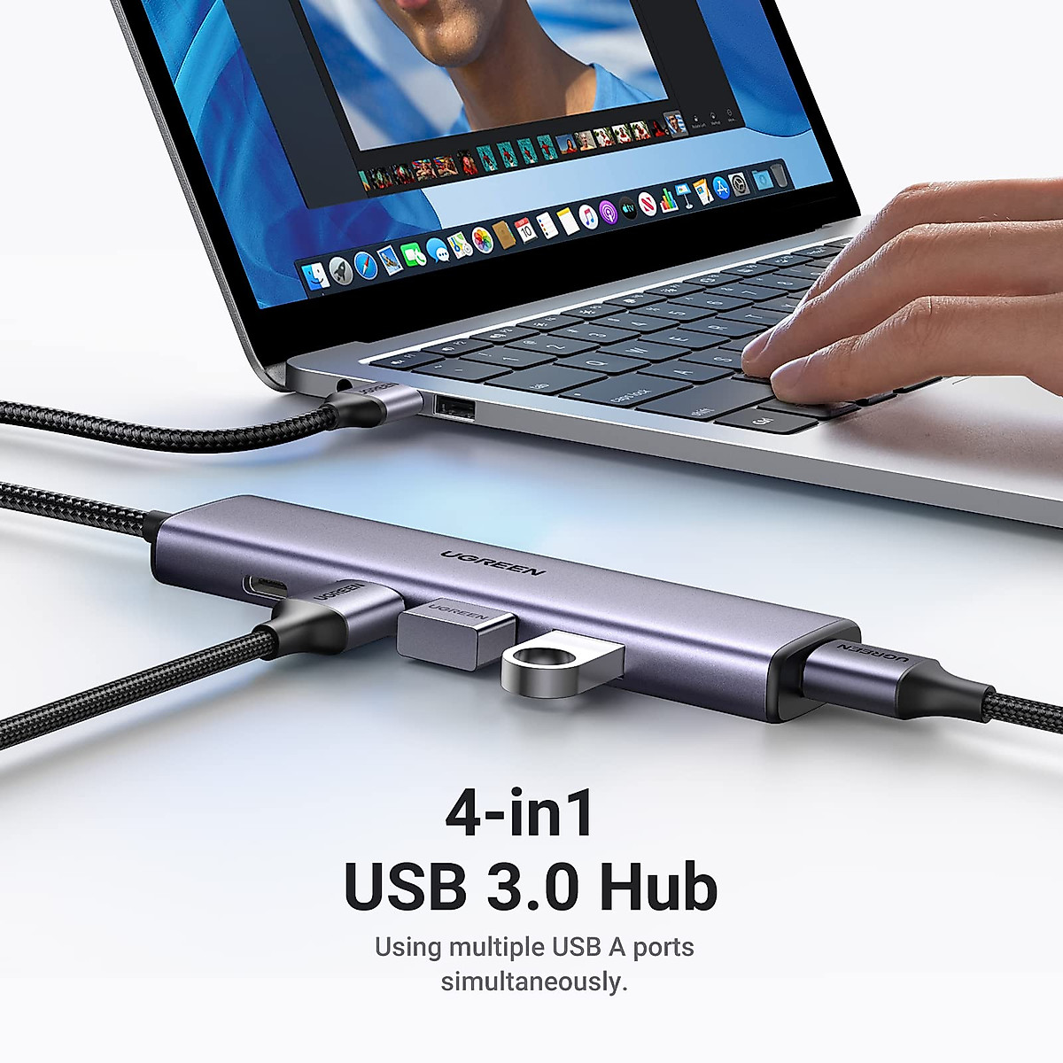 UGREEN USB 3.0 Hub 4 Ports Aluminum Ultra-Slim USB Multiport Adapter, Powered USB C Splitter Compatible with MacBook, iMac, Surface, Laptop, PC, Mouse, Keyboard, Flash Drive, and More