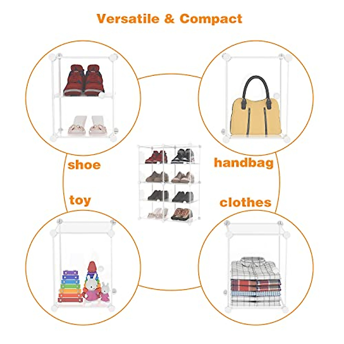 Annualring 8-Cube Stackable Shoe Organizer Clear Plastic Shoe Storage Rack Durable Modular Shoe Cabinet with Door Display Box Shoe Container Clear Closet Shelf Shoe Organizer