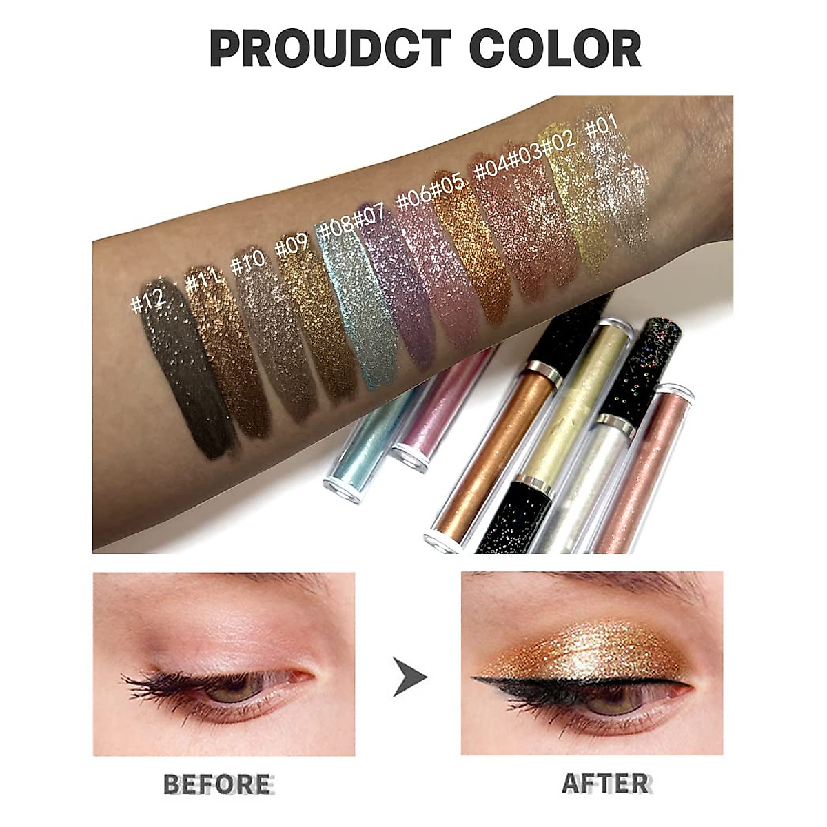 Sliver Gray Glitter Liquid Eyeshadow Stick, Metallic Shimmer High Pigmented Eyeshadow Gel Stick Shiny Glitter Eyeshadow Tube Long-lasting Waterproof Quick Drying Eyeshadow, Creates Smokey Eye Makeup & Multi-dimensional Eye Makeup (Sliver Gray)