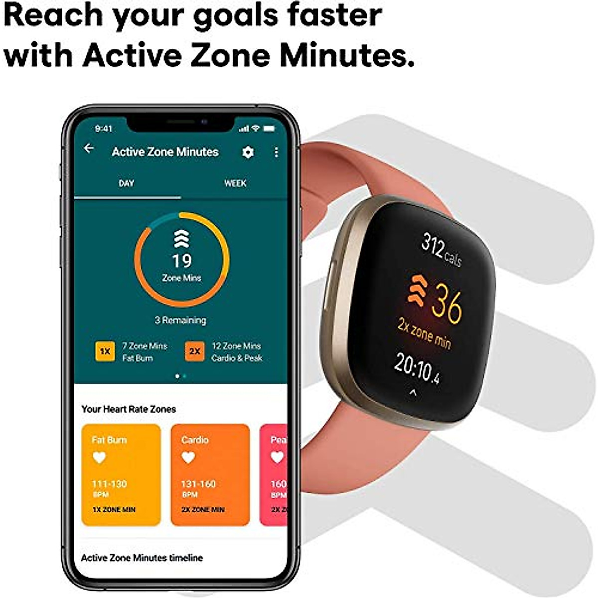 Fitbit Versa 3 Health & Fitness Smartwatch with GPS, 24/7 Heart Rate, Alexa Built-in, 6+ Days Battery, Pink/Gold, One Size (S & L Bands Included)