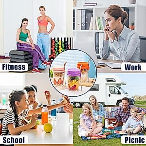 wookgreat Overnight Oats Jars, Overnight Oats Container with Leakproof Lid and Spoon Set of 4, 12 Oz Glass Mason Jars, Large Capacity Wide Mouth Jars with Measure Marks for Cereal Milkshake Meal Prep