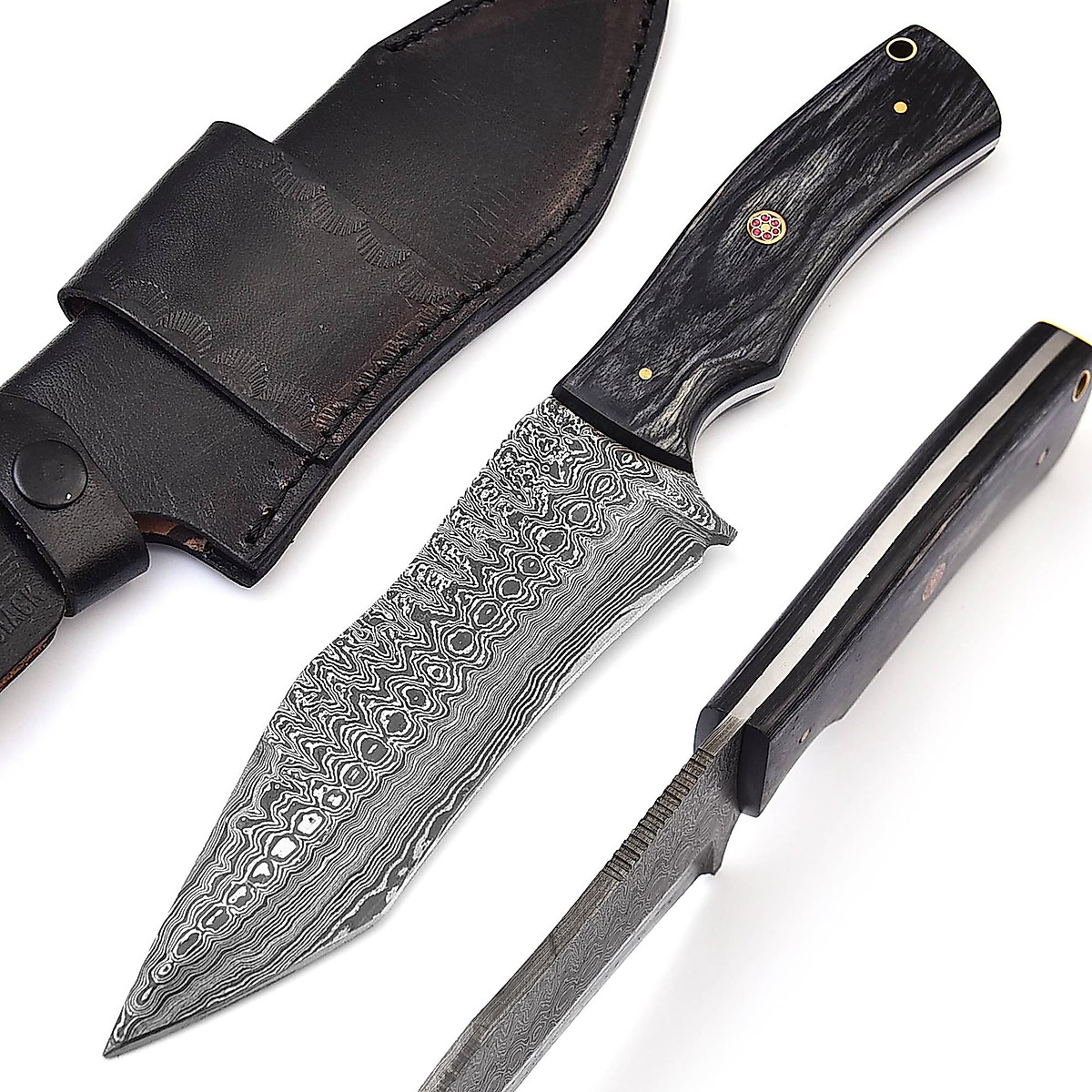 Handmade Damascus hunting Knife for Camping Outdoor l 11 Inches Damascus steel Fixed Blade with Black Pakkawood handle Bushcraft Knife with Sheath