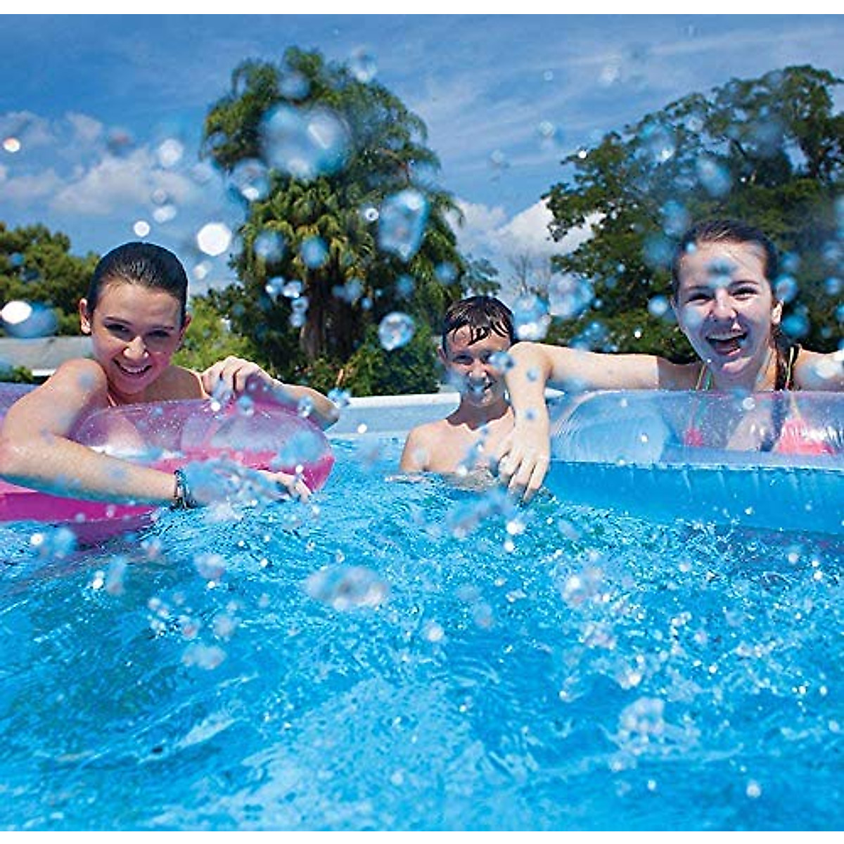 Inflatable Kiddie Pool for Summer Relax - Swimming Pool for Kids and Adults - Easy Set Up Above Ground Pools for Backyard with Electric Air Pump (Blue) (Blue)