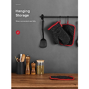 Oven Mitts Set of 4, Heat Resistant up to 572°F, Cotton Baking Gloves with Non-Slip Silicone, Cooking Gloves for Grilling and BBQ, Baking, Cooking, Black