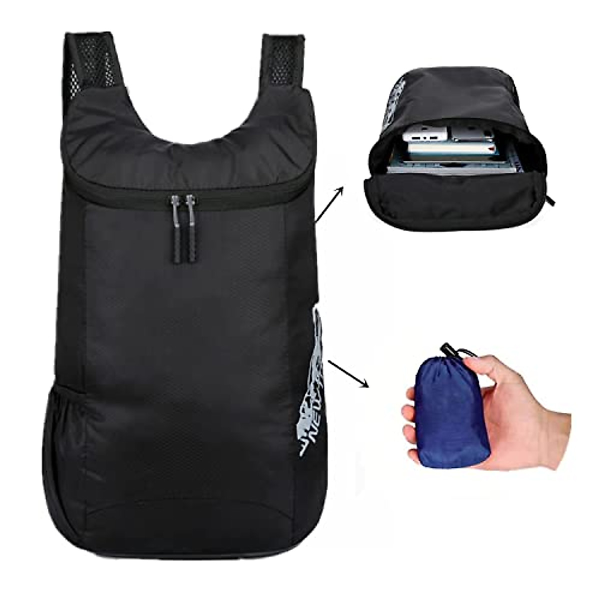 14L Hiking Backpack Lightweight Packable Hiking Daypack Water Resistant Lightweight Foldable Hiking Backpack for Travel Camping Outdoor Small Travel Outdoor Foldable Shoulder Bag (Black)