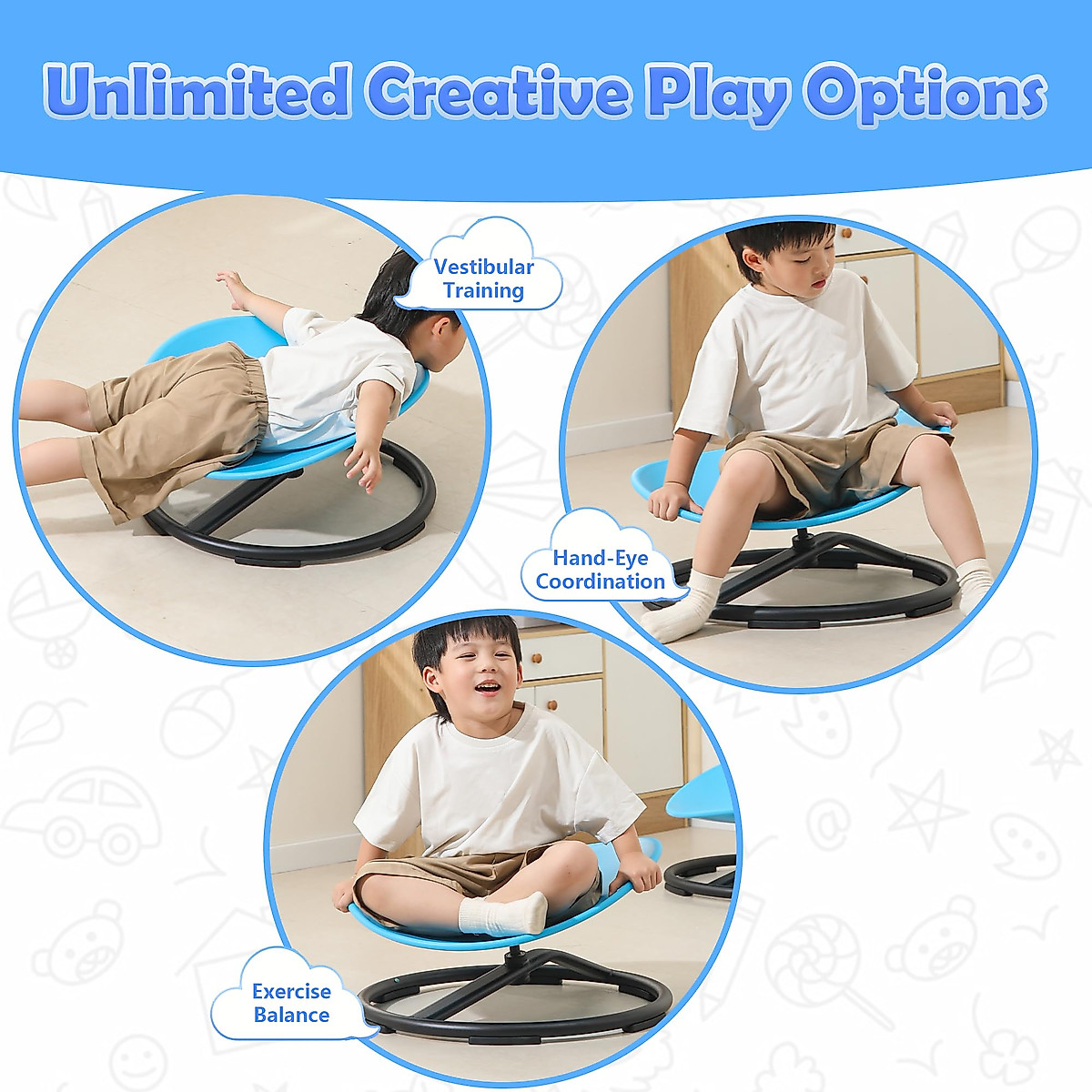 makarci Kids Sensory Swivel Chair - Spinning Chair for Autistic Kids, Toddlers & ADHD, Sit and Spin Toy for Autism Sensory Play, Body Coordination, and Relieving Motion Sickness(Blue)