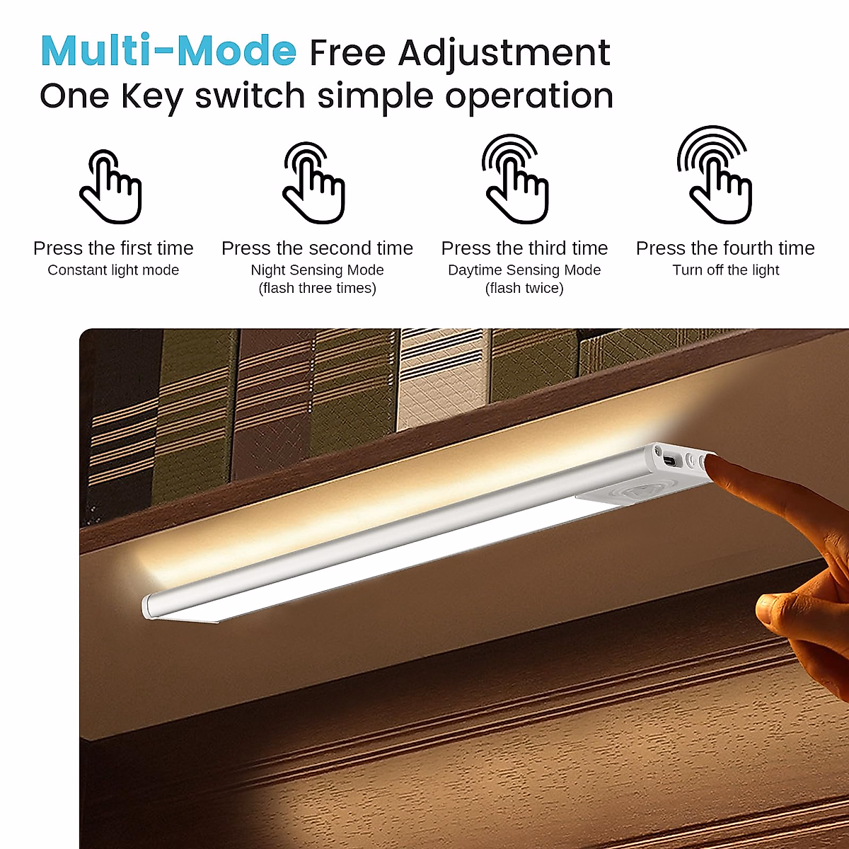 Firelex 2 Pack Under Cabinet Lights - 15.7 Inches Wireless Under Cabinet Lighting Motion Sensor Closet Lights Under Counter Lights for Kitchen 3 Colors Dimmable Magnetic Cabinet Lights for Bedroom