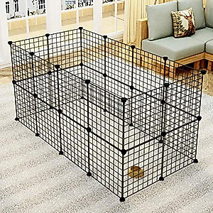 Pet Playpen, Small Animal Cage Indoor Portable Metal Wire Yard Fence for Small Animals, Guinea Pigs, Rabbits Kennel Crate Fence Tent Black 24pcs (and 8pcs for Free)