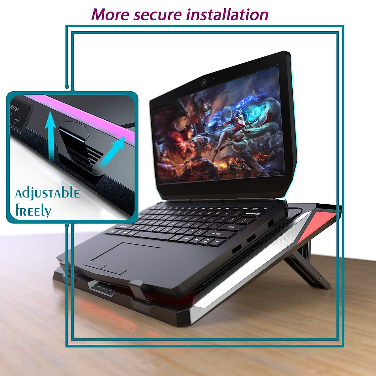 IETS GT300 Double Blower Laptop Cooling Pad for 14-17 Inch Gaming Laptop, Cooler Pad with Dust Filter, Flexible Rubber Ring, Colorful Lights,Adjustable Mount Stand,Third Gear Speed