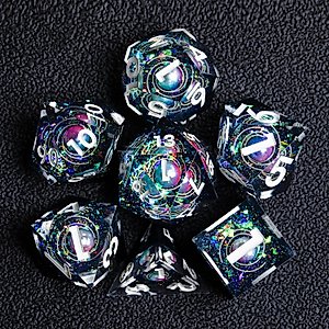 AUSPDICE DND Dice Set Handcrafted Designer 7-Die Polyhedral RPG Dice with Sharp Edges and Beautiful Inclusions for Aesthetic Conscious Tabletop RPG Player Galaxy Series (Dark Color)