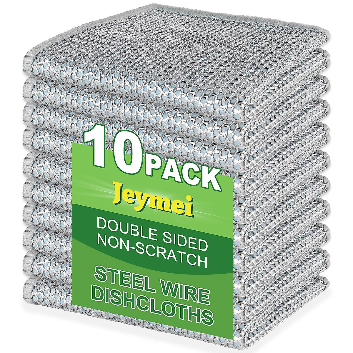Jeymei 10pcs Non Scratch Wire Dishcloth Multipurpose Wire Dishwashing Rag for Wet and Dry,Metal Scrubbers for Cleaning Dishes,Dual-Sided Kitchen Cleaning Cloth with Mesh,Cleaning Tool for Pot, Blue