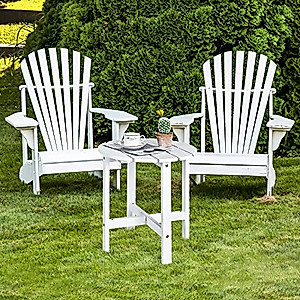 RELAX4LIFE 18” Outdoor Side Table - Solid Wood Patio Side Table w/Stable Construction, Weather Resistant, Small Round Table for Patio, Garden, Lawn, Backyard, Balcony, Small Patio Table (1, White)