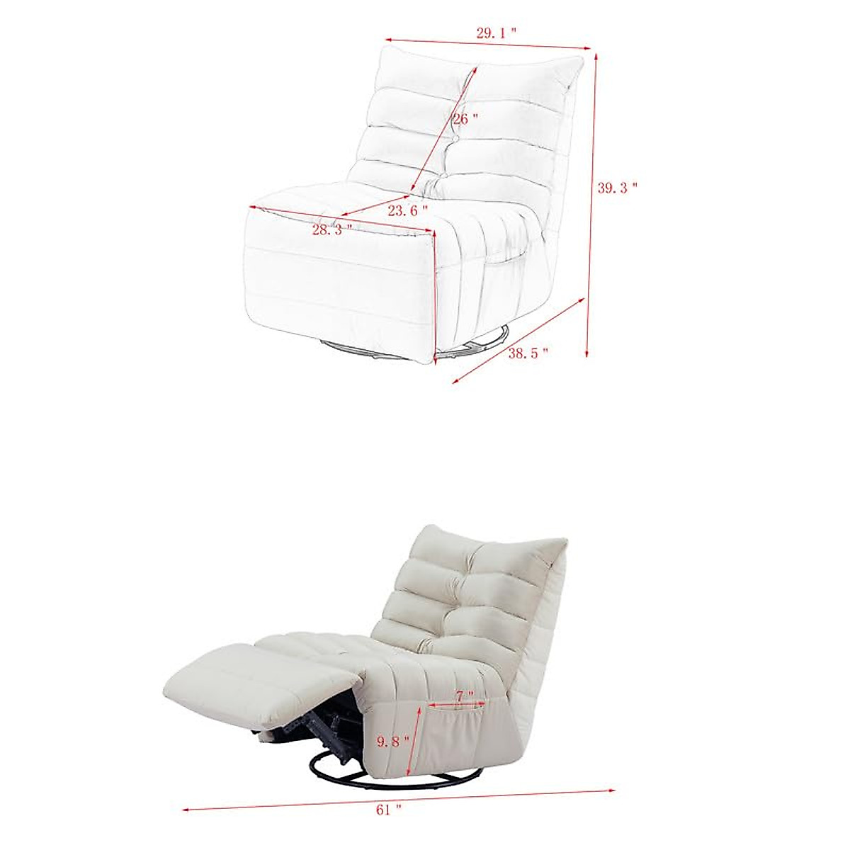 Swivel Recliner Chair, 360° Swivel Leisure Living Room Chairs with Side Pocket & Footrest, Comfy Lounge Lazy Reading Sofa Chair Accent Chairs for Bedroom, Small Space, Blue