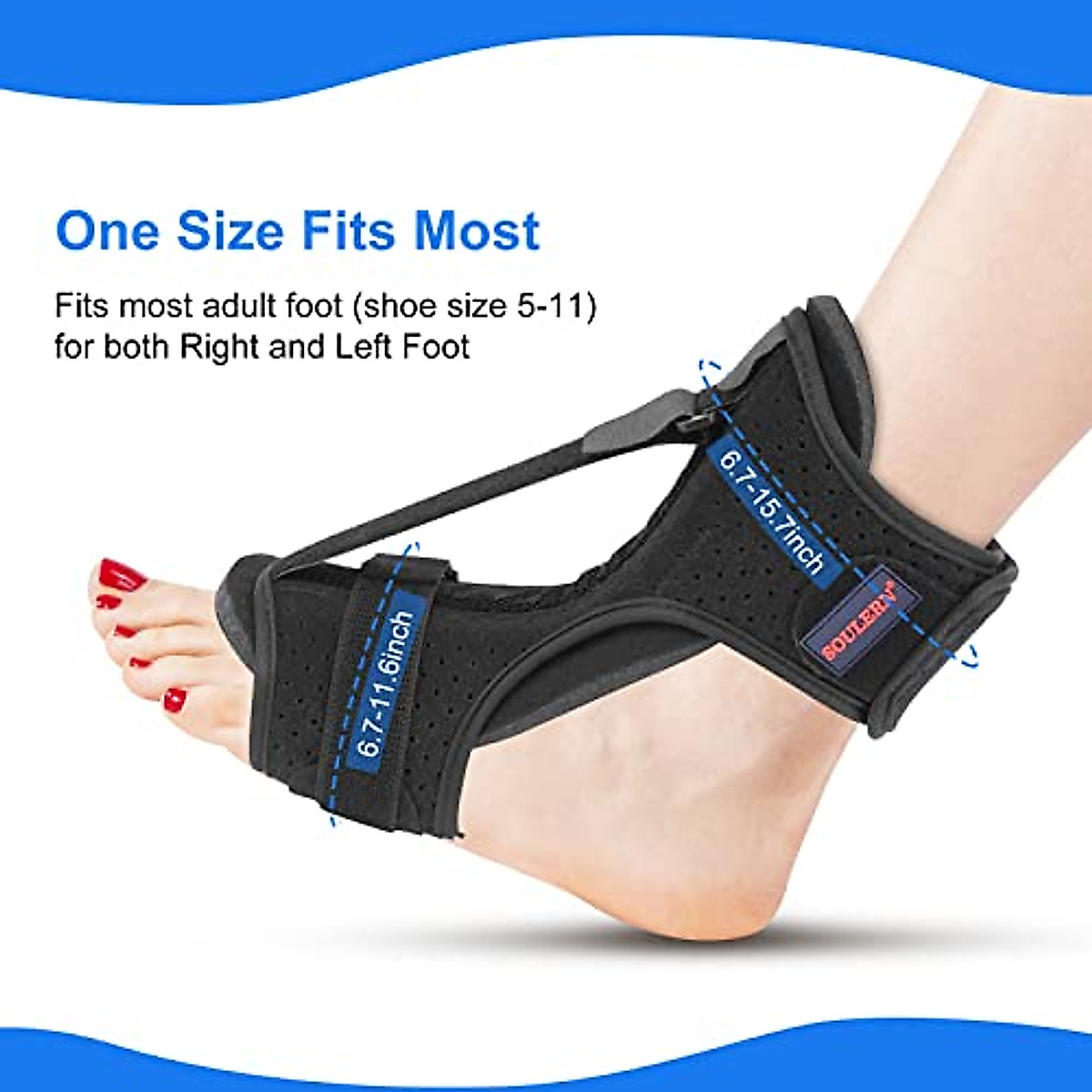 Drop Foot Orthotic Brace,Improved Dorsal Night Splint for Effective Relief from Plantar Fasciitis, Achilles Tendonitis, Heel and Ankle Pain with Hard Spiky Massage Ball (black)