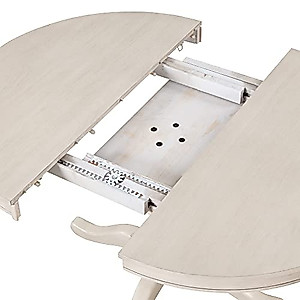 VilroCaz Modern Dining Table Set for 4, Expandable 42'' Round Dining Table and 4 Upholstered Chairs, Solid Wood 5 Piece Kitchen Dining Room Table Set, Home Family Breakfast Set (Antique White-R)