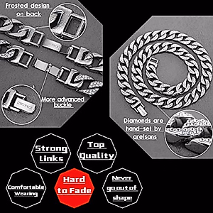 IDRUPACE Miami Mens Cuban Link Chain Silver Gold Plated Bling Cuban Necklace Diamond Chain for Men 13MM iced out chain Hip Hop Jewelry (Silver Chain+Elves Pendant, 18.0 Inches)