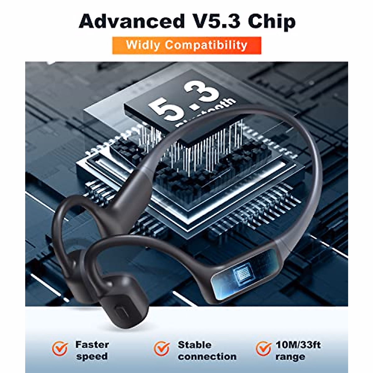 LAKKA Bone Conduction Headphones, Open-Ear Headphones Bluetooth 5.3 Sport Headset with Mic, IPX5 Waterproof Sweatproof Lightweight Wireless Earphone for Running Cycling Driving Workouts, with Earplugs