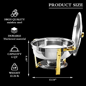 Chafing Dishes for Buffet 4 Pack, 6QT Round Chafing Dishes for Buffet [Elegant Gold and Silver Colors] Stainless Steel Chafing Dish Buffet Set for Any Party