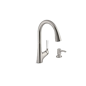 Kohler K-R562-SD-VS Malleco Pull-down Kitchen Sink Faucet with Soap/Lotion Dispenser, Vibrant Stainless