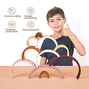 BESSENTIALS Silicone Stacking Rainbow, Silicone Baby Stacking Toys, Preschool Toys Boho Baby Toys, Stacking Toy & Teething Toys, 10 Pacs Baby Toys,Rainbow Stacker for Kids and Babies.BPA-Free.