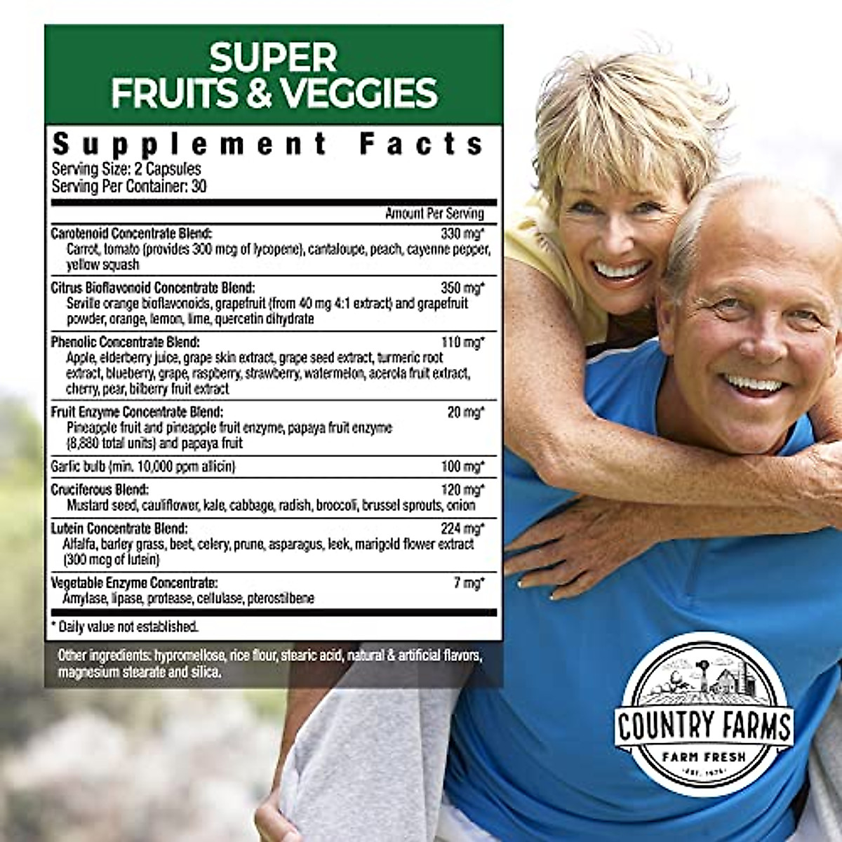 COUNTRY FARMS Super Fruits and Veggies Capsules, Whole Food Supplement, Powerful Antioxidant, Supports Energy, Immune Health, Boosts Digestive Health, 30 Super Foods, 30 Servings