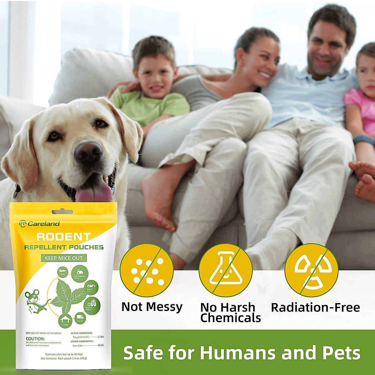 Careland Rodent Repellent Pouches Mouse Repellent, Natural Pest Repeller for Indoor, Peppermint Oil to Repel Rodents, Mice, Rats & Other Pests - 8 Pouches