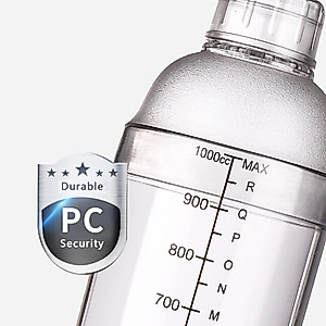 2pcs Plastic Cocktail Shaker, Transparent Drink Mixer Wine Shaker with Scales and Strainer Top for Bar Party Home Use (33oz/1000cc)