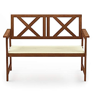 Furinno FG18113C Tioman Hardwood Outdoor Patio Furniture X-Back Bench Bench in Teak Oil, 1, Natural