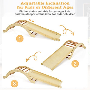 Olakids Climbing Toys for Toddlers, 3 in 1 Kids Wooden Pikler Montessori Arch Climbing Rocker with Ramp Ladder Cushion Pad for Gym Playground, Indoor Baby Climber Toy Play Structure Activity Set