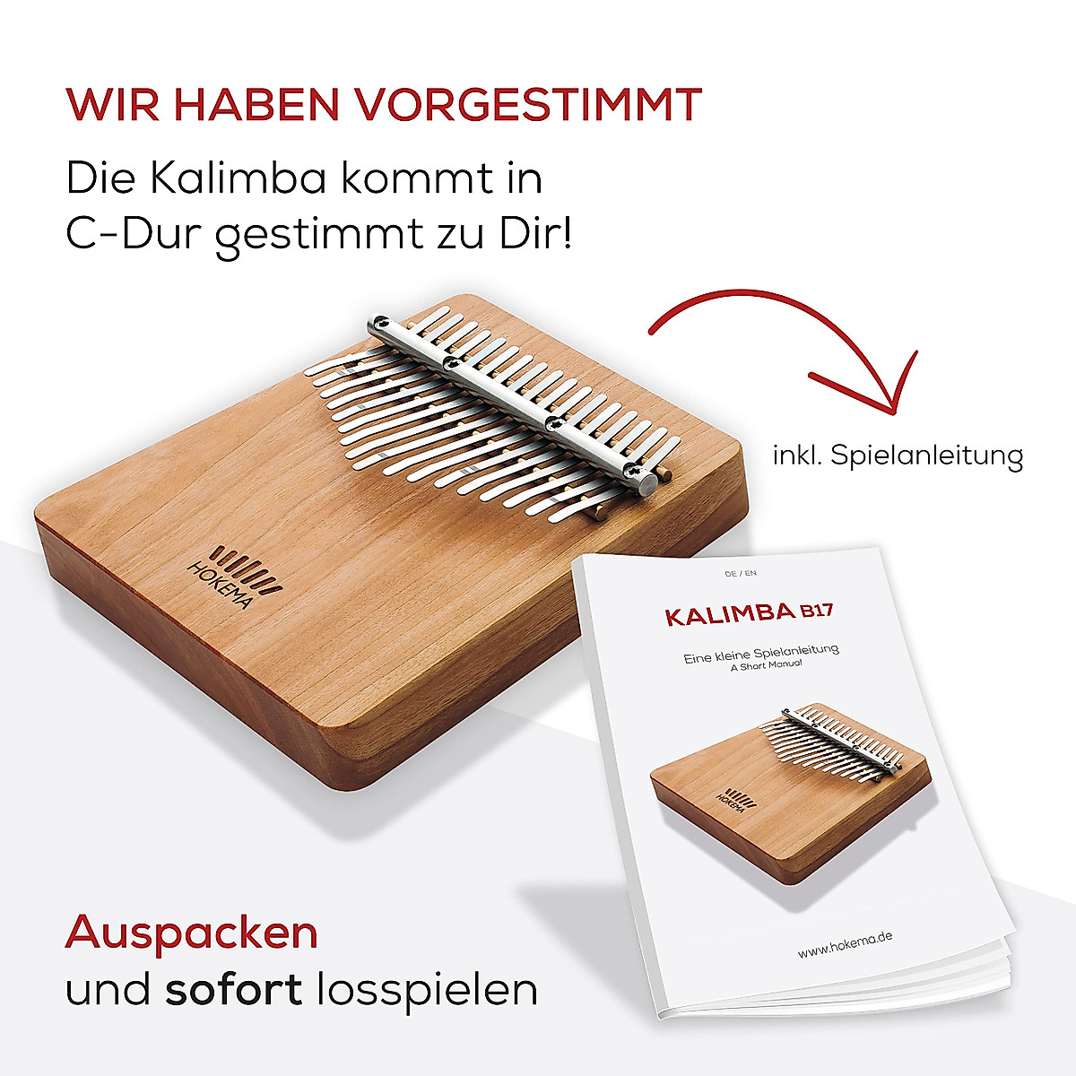 Hokema Kalimba B17 C Major - The Original Handmade in Germany - Thumb Piano - Easy to Learn Musical Instrument - Perfect for Beginners - Thumb Piano Equally for Children and Professionals