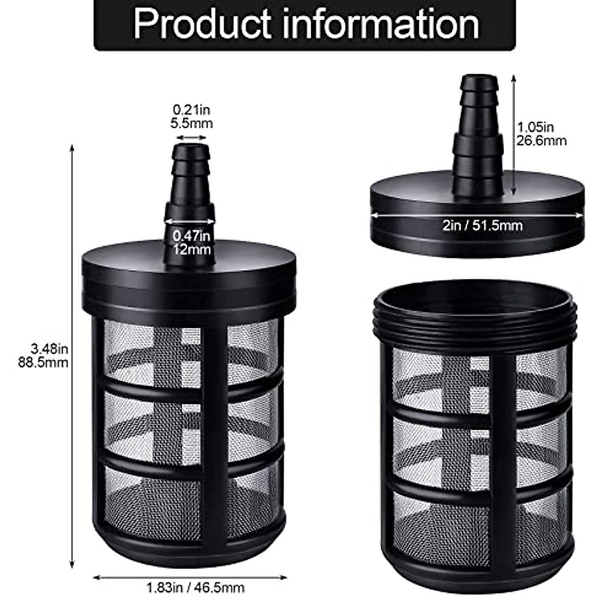 OIIKI 8PCS Black Household Hose Filters, Stainless Steel Encryption Filter, Water Pump Filter Connect with Water Line for Spring Water, Garden, Sprayers, Car Washers, Oil Pumps, Industrial Equipment