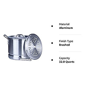 ARC 32 Quart Aluminum Tamale Steamer Pot, Crab Seafood Stock Pot w/Steamer Rack and Tube, Great for Water Bath Canning Pot, Rivet Handle, 8 Gal