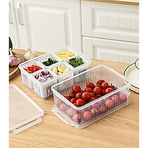 Bhtqdnq Food Storage Containers with Lids Airtight, Fridge Fresh-Keeping Container with 6 detachable small boxes, Portable Divided Fruit Storage Container Onion Ginger Garlic Cherry Storage (6 boxes)