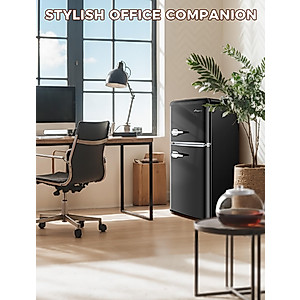 Anypro 3.2 Cu.Ft Compact Refrigerator Mini Fridge with Freezer, Retro Double Door Small Fridge with Freezer, 7 Level Thermostat & Removable Shelves, Small Refrigerator for Dorm, Office, Bedroom, Black