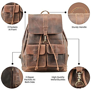 Handmade World Retro Buffalo Hunter Leather Rucksack 17 Inch Laptop Backpack Travel knapsack College Book Hiking Bag