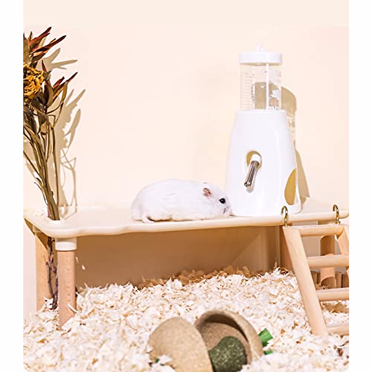 Hamster Water Bottle with Stand, Small Animal Water Dispenser, with Hideout Space, Leak-Proof, for Dwarf Hamsters