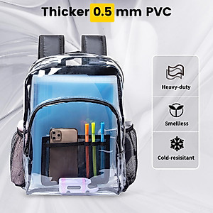 Vorspack Clear Backpack Heavy Duty PVC Transparent Backpack with Reinforced Strap for College Workplace - Black