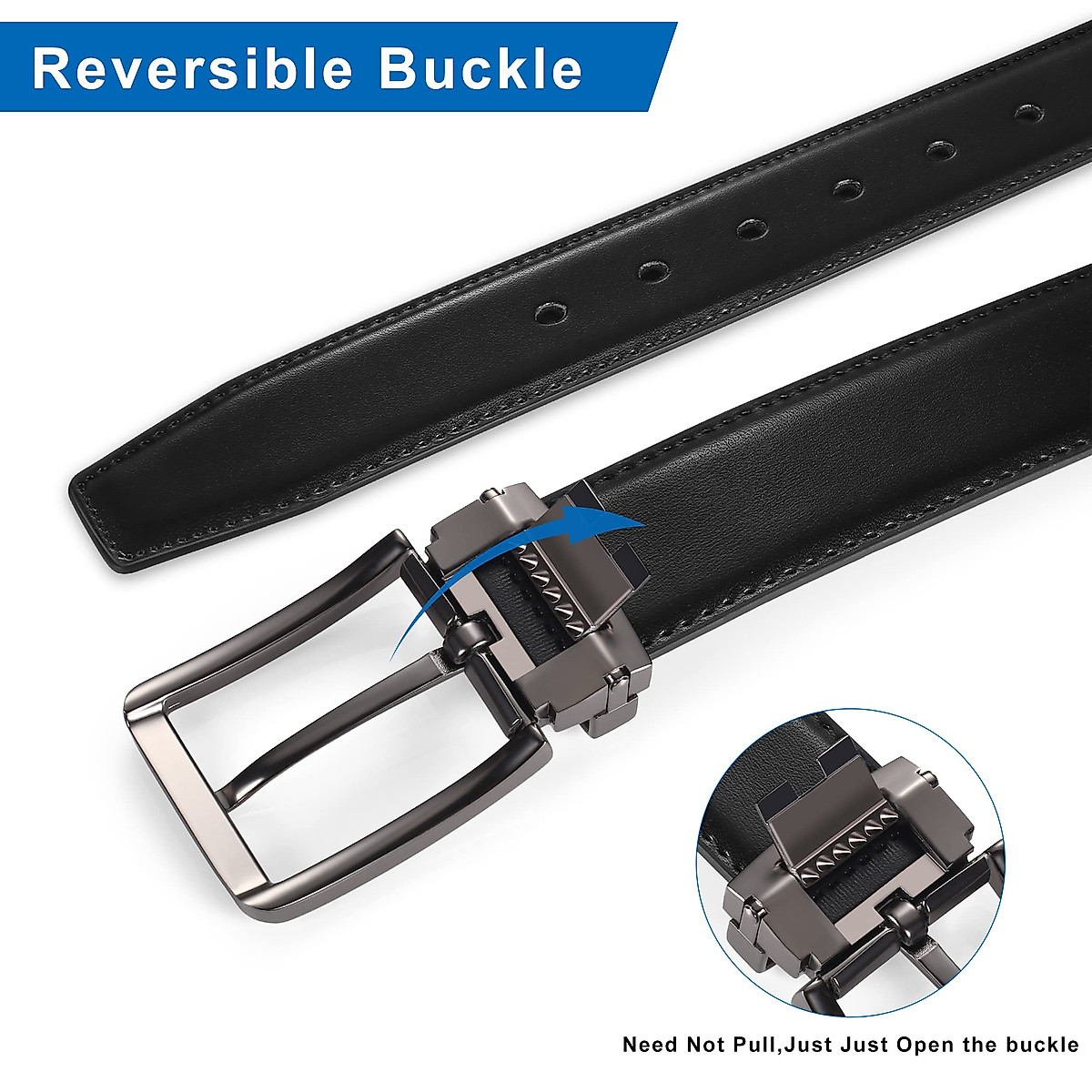 WLEAD Men's Belt, Reversible Leather Belt 1 3/8" For Mens Dress Casual Golf Pants Shirts,One Reverse For 2 Sides