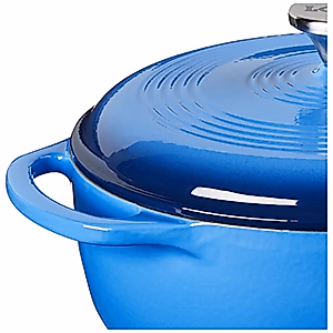 Lodge 4.5 Quart Enameled Cast Iron Dutch Oven with Lid – Dual Handles – Oven Safe up to 500° F or on Stovetop - Use to Marinate, Cook, Bake, Refrigerate and Serve – Caribbean Blue